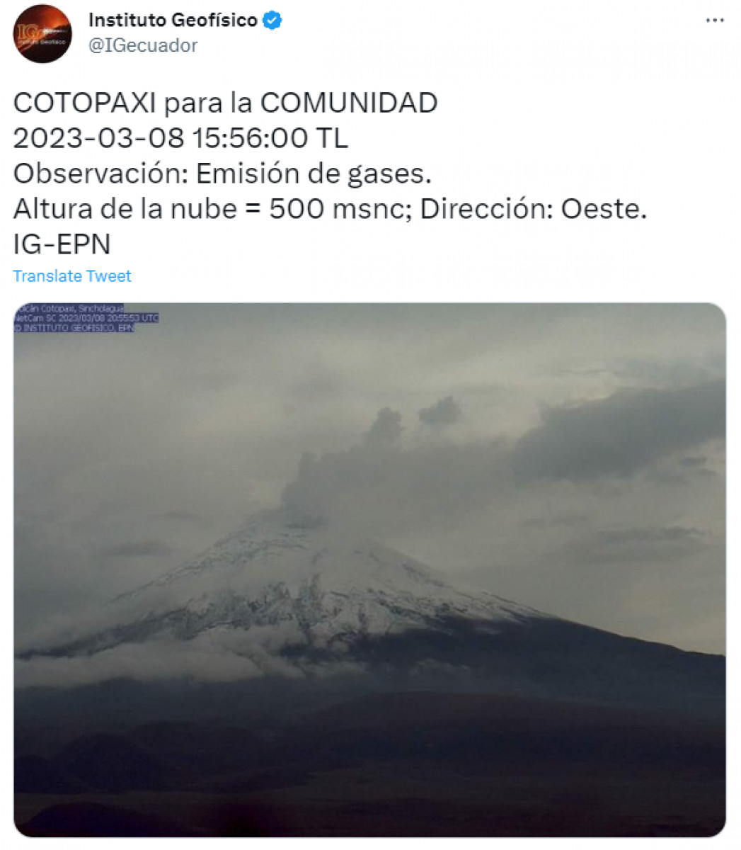 Volcán Cotopaxi y Sangay EN VIVO: Sigue la actividad EN DIRECTO de hoy 8 de marzo vía el ...