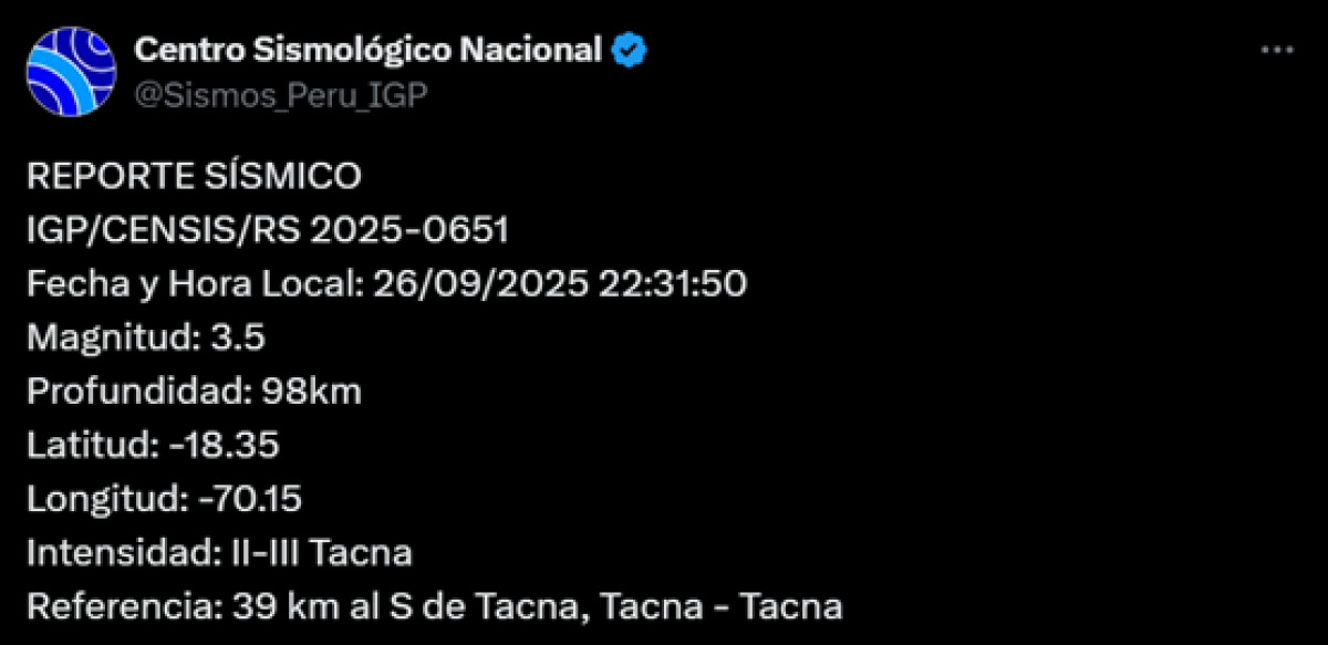 Temblor en Perú hoy, VIERNES, 26 de septiembre del 2025: magnitud, epicentro y más sobre sismos ...